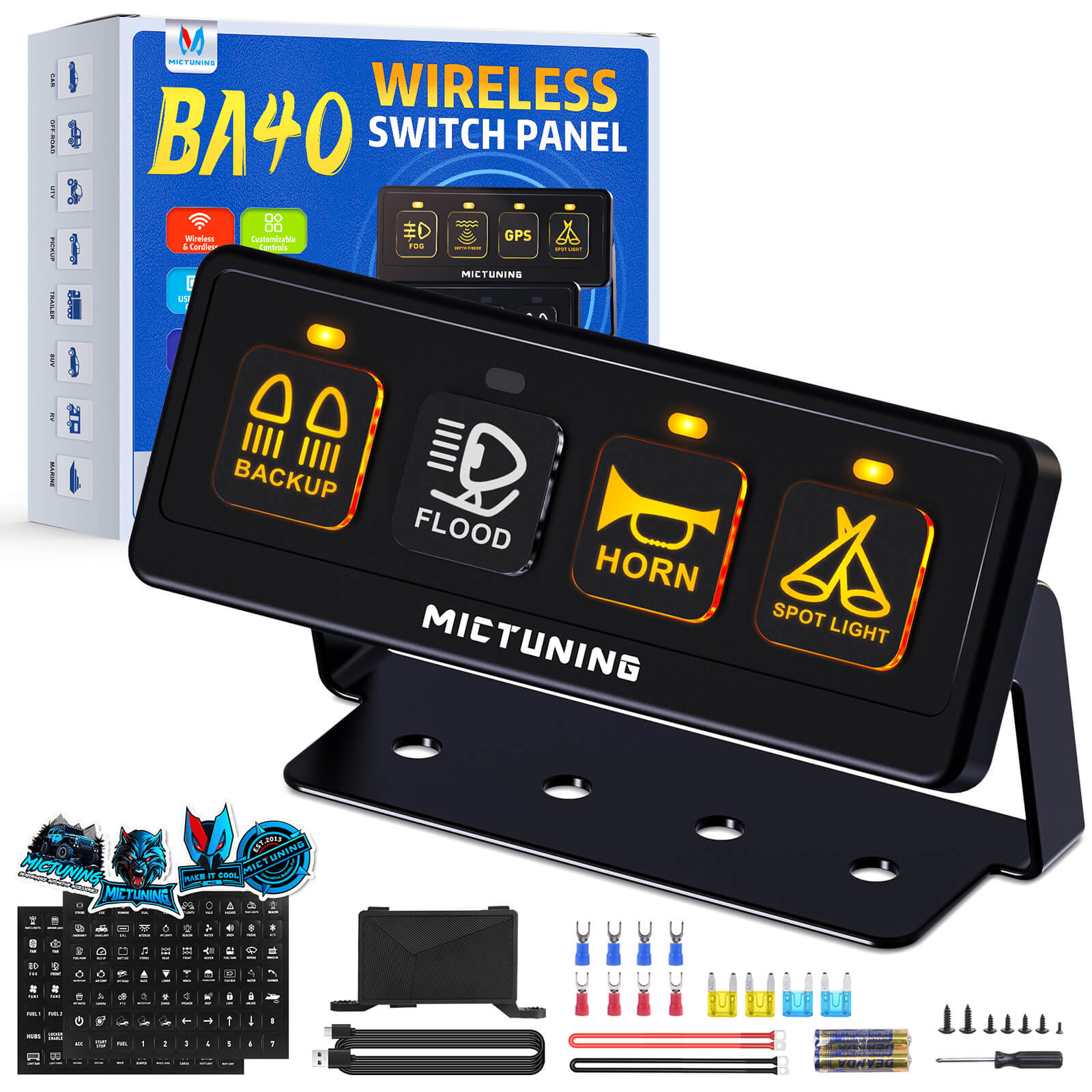 BA40/BA60 Wireless Switch Panel 4 Gang/6 Gang, Up to 164FT Range, 12V