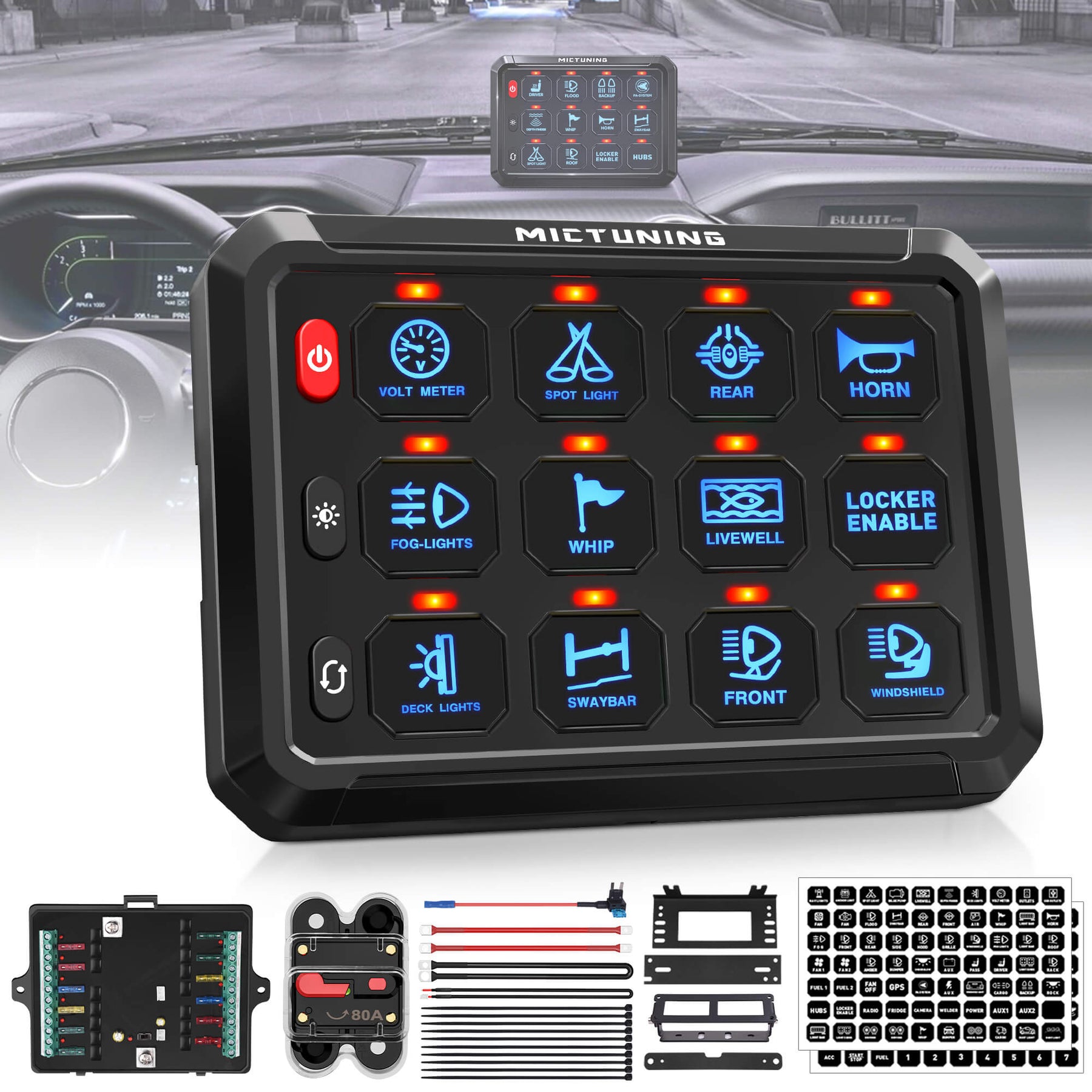 All-In-One Auxiliary Blue/Green Switch Panel, MICTUNING P1S-B 5″ Toggle ...