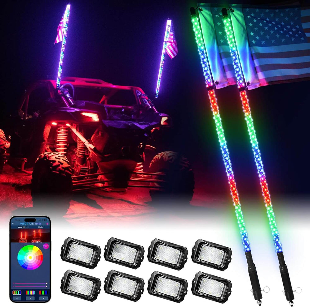 MICTUNING C2 RGB+IC Chasing Color LED Rock Lights Kit Bundle W1 Spiral ...