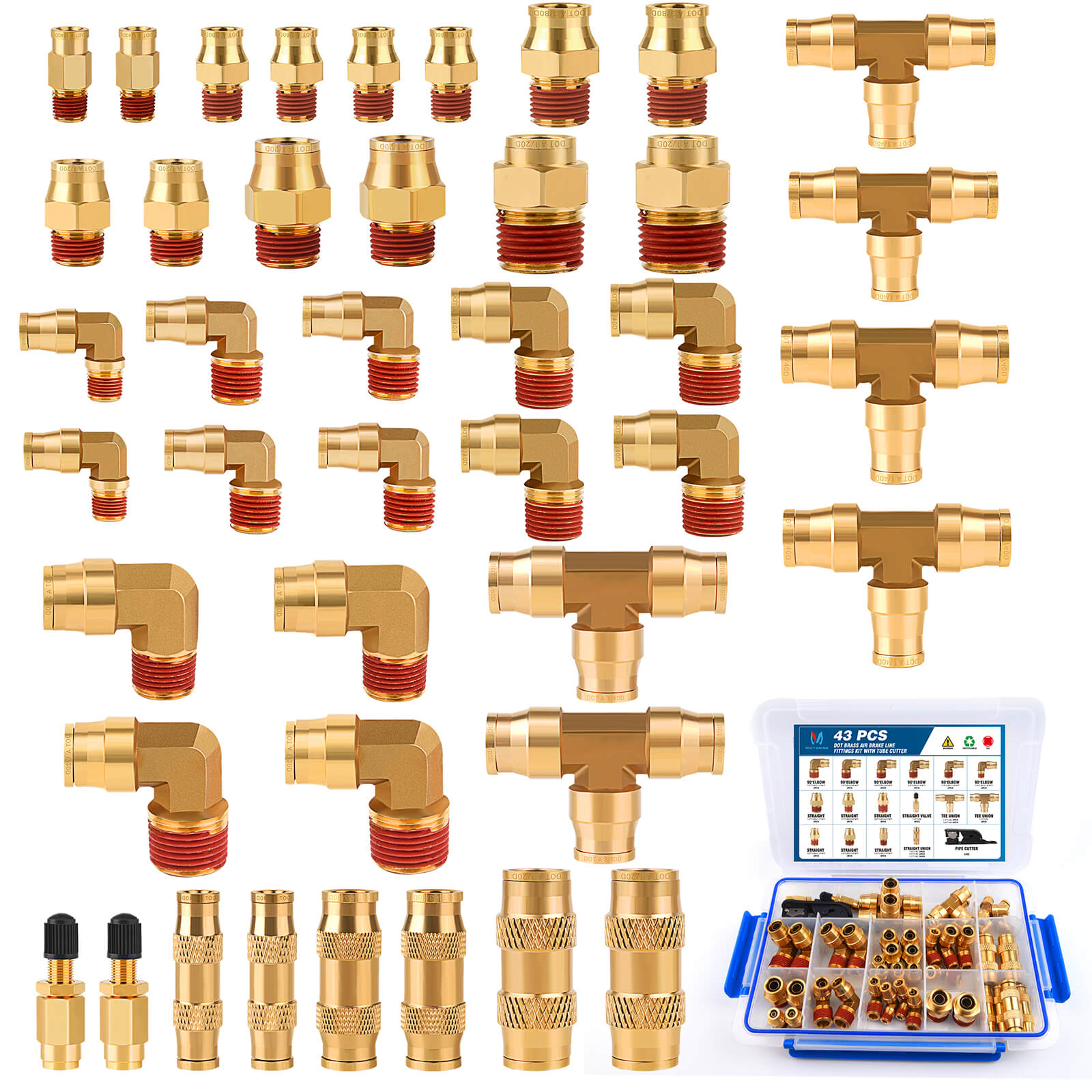 MICTUNING 43 PCS Brass DOT Air Brake Line Fittings Assortment Kit ...