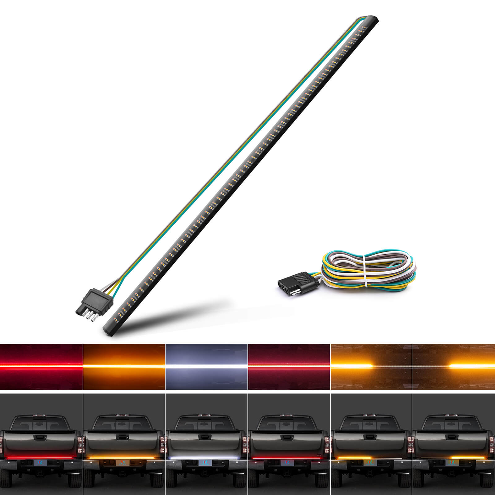 MICTUNING 48" Triple Row 360 LEDs Tailgate Strip Light Waterproof with 4-Way Flat Connector