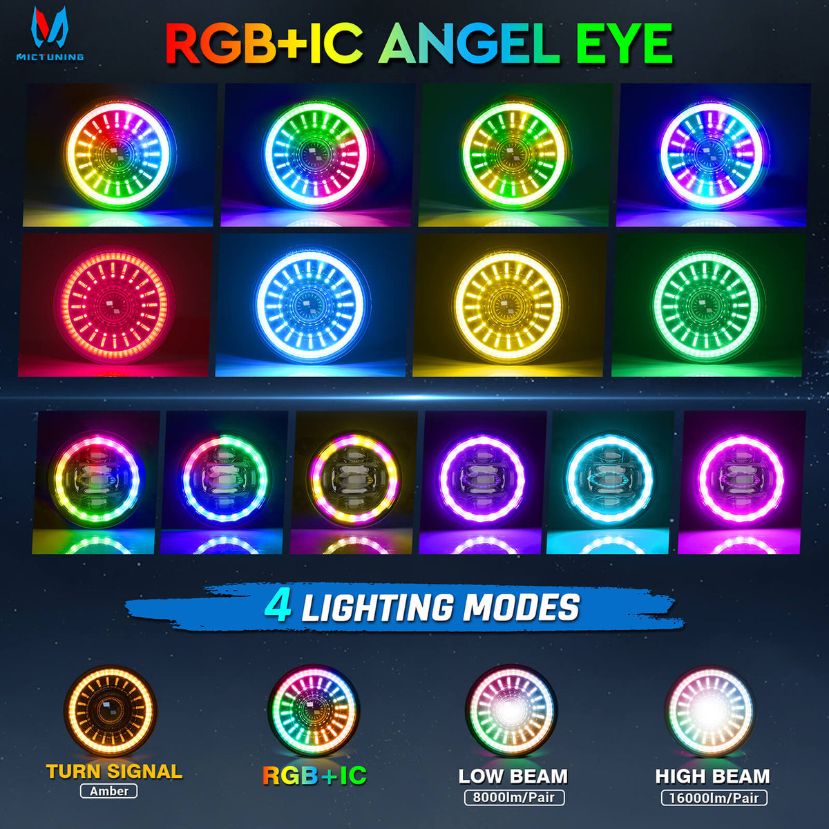 7″ Jeep Wrangler Multi-color Chasing Halo Headlights + Fog Lights ...