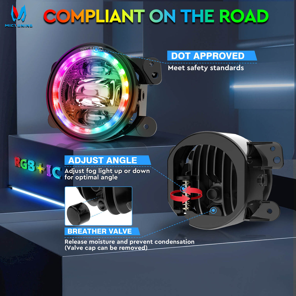 7″ Jeep Wrangler Multi-color Chasing Halo Headlights + Fog Lights ...