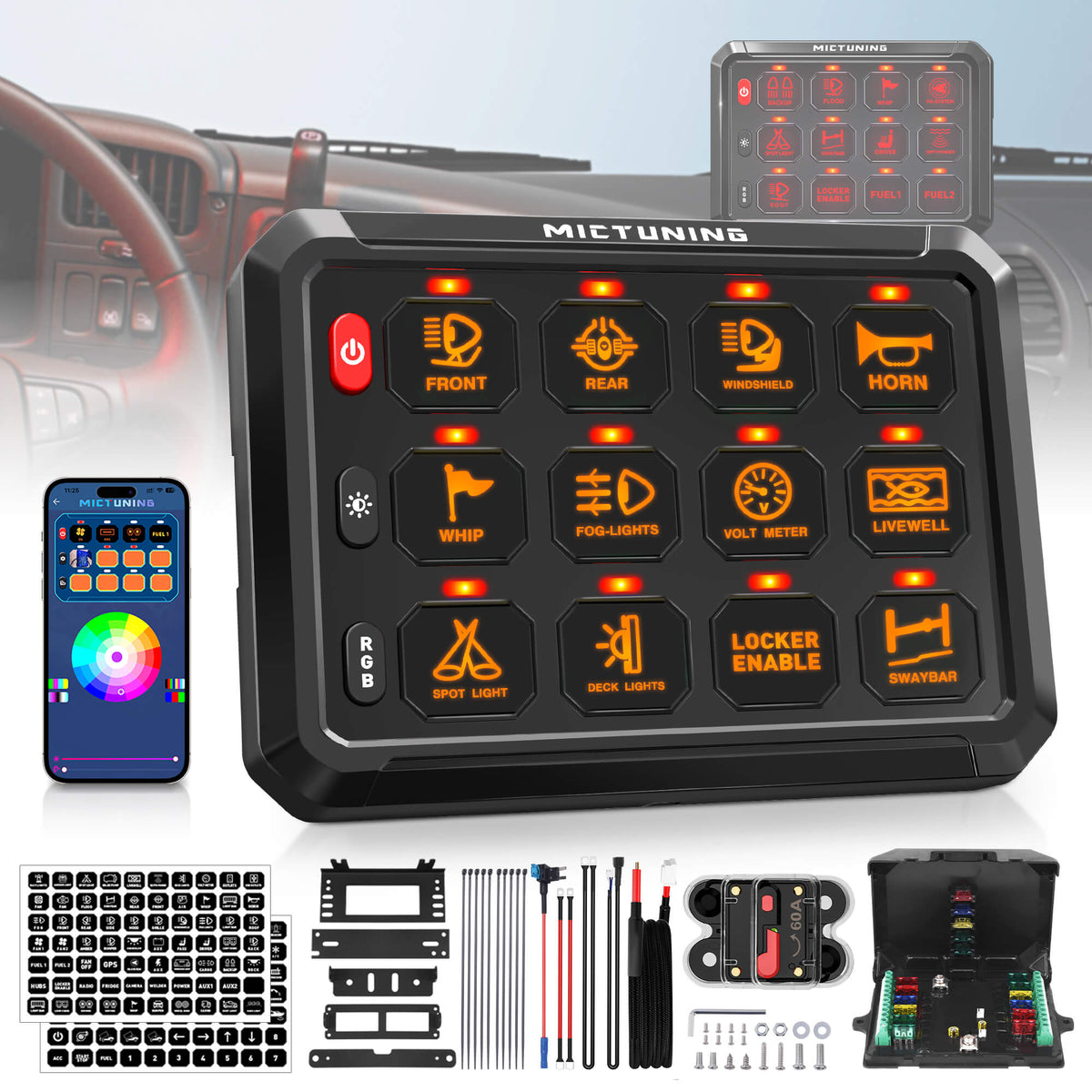 MICTUNING Bluetooth RGB Switch Panel, 8/12 Gang 5 Inch Automotive ...