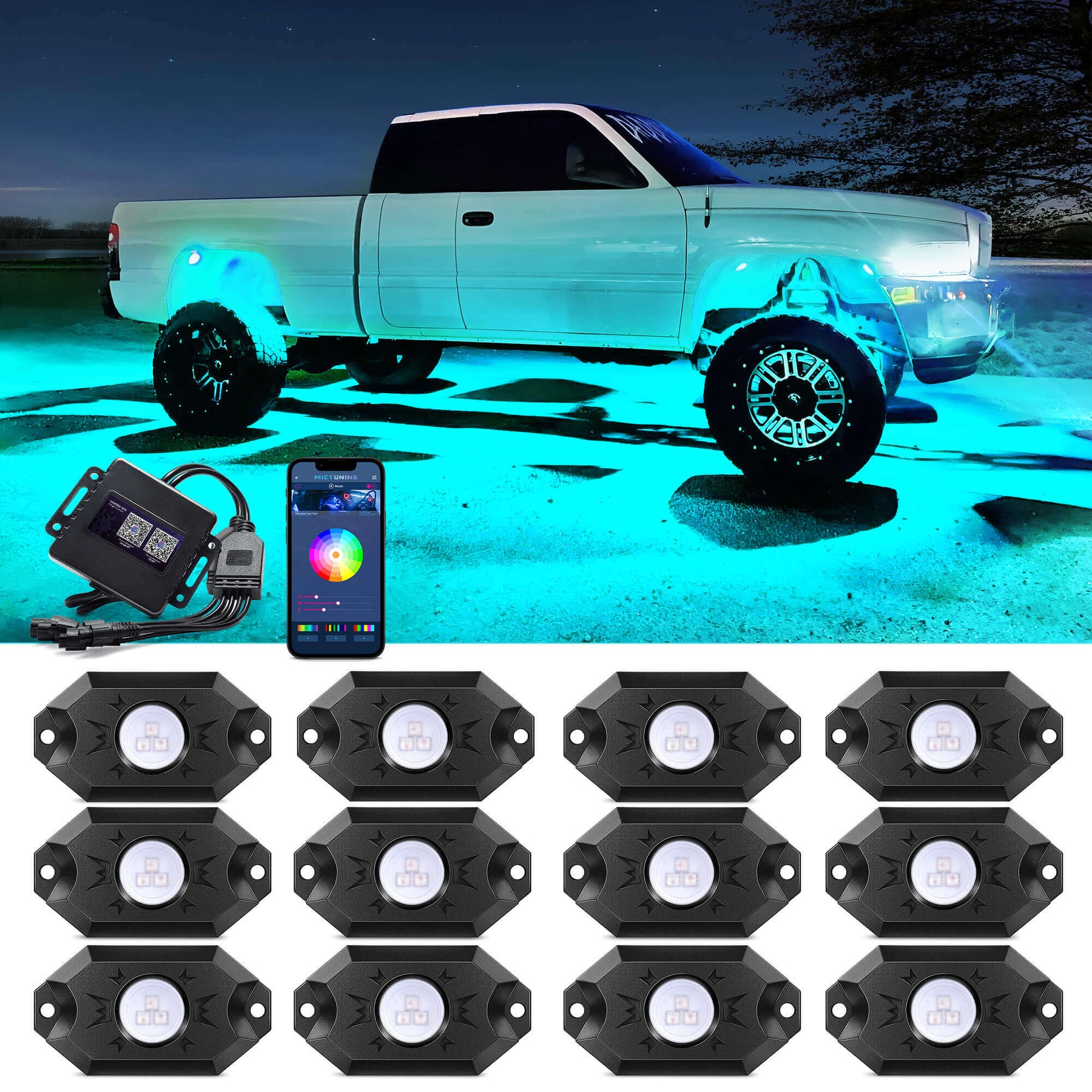 CM RGB LED Rock Lights Kits APP Control, MICTUNING 2nd-Gen RGB LED Rock Lights For UTV ATV Jeep ...