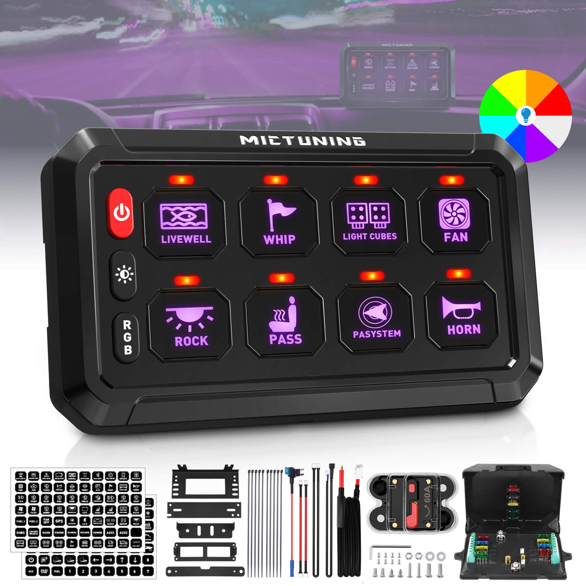 P1s RGB 6/8/12 Gang Switch Panel MICTUNING, Multiple Light Controller ...