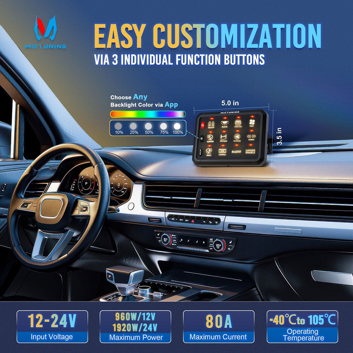 MICTUNING Bluetooth RGB Switch Panel, 8/12 Gang 5 Inch Automotive ...