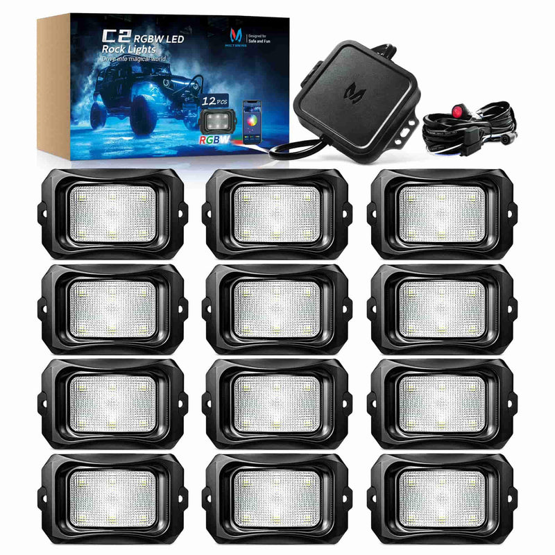 C2 RGBW LED Rock Lights - 12 Pods Multicolor Neon LED Light Kit MICTUNING