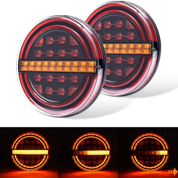 2Pcs Round Red Amber Submersible LED Trailer Tail Lights Kit Brake Li