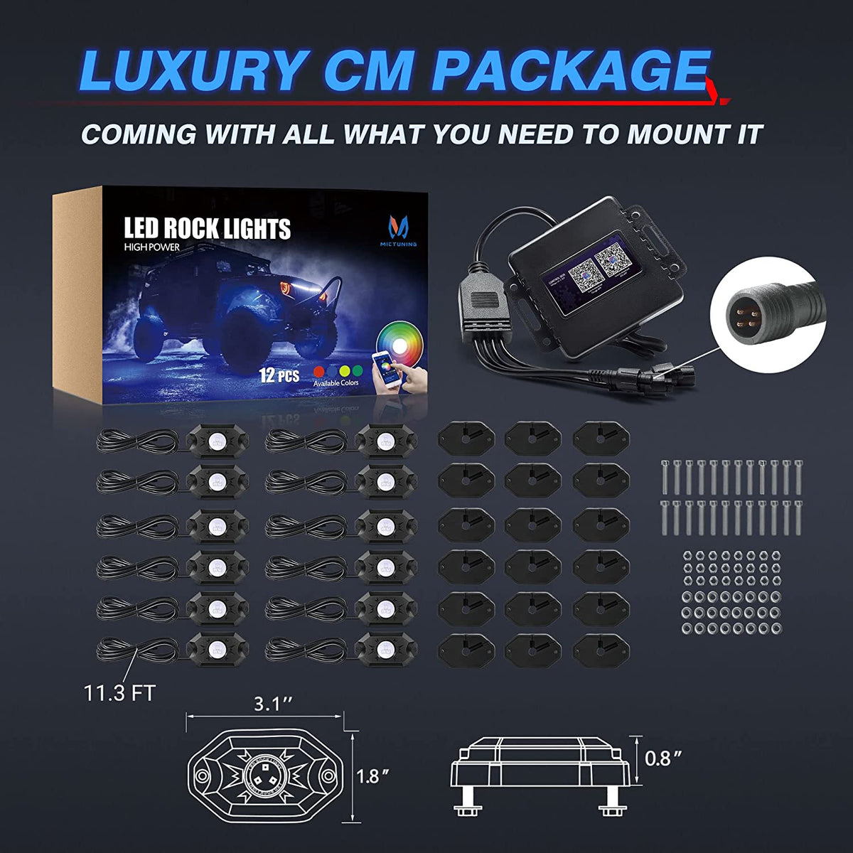 2023 Upgraded CM RGB LED Rock Lights Kits 12 Pods For UTV ATV Jeep Truck SUV Car