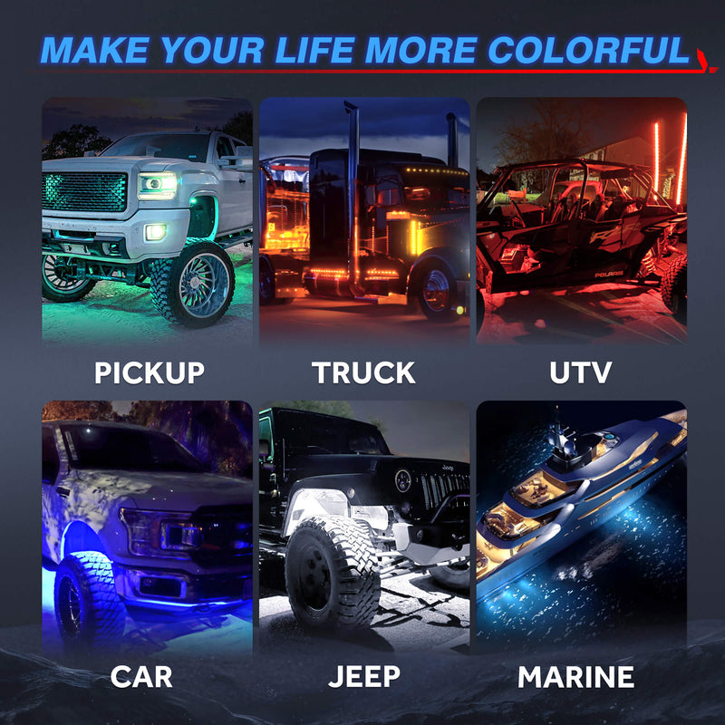 MICTUNING C2 RGBW Rock Lights Exclusive 8 pods LED Curved Underglow ...